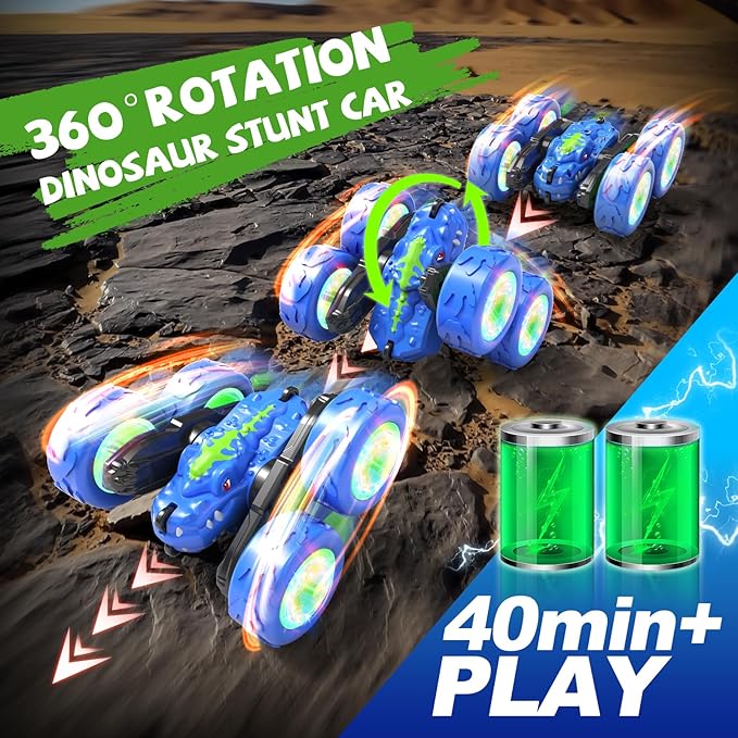 Blue Dinosaur Remote Control Car – Rechargeable – 360° Flips – Double ...
