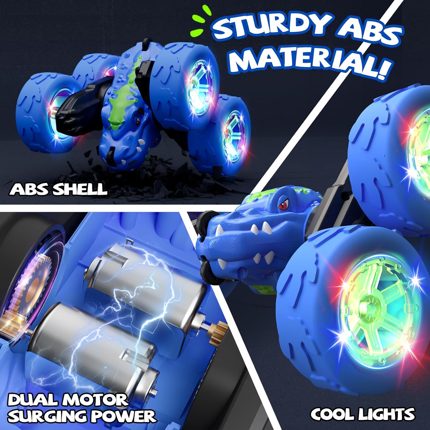 Blue Dinosaur Remote Control Car – Rechargeable – 360° Flips – Double Sided – 2 batteries – Cool ...