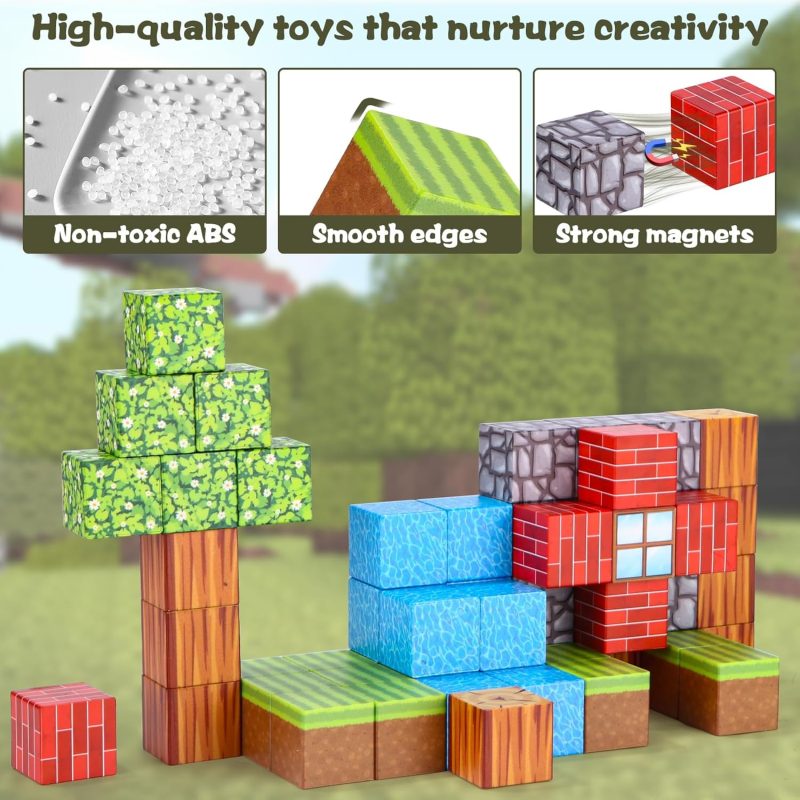 Magnetic Building Blocks (64 Piece) STEM Fidget Building Cube Sensory ...