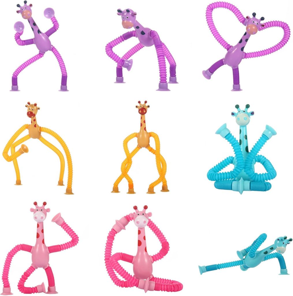 Giraffe Pop Tube Sensory Toys – Telescopic Suction Fidget Toys – 4 ...